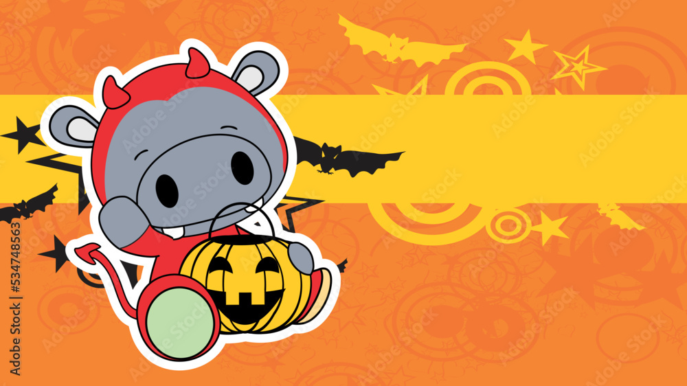 chibi halloween hippo evil costume character cartoon background ...
