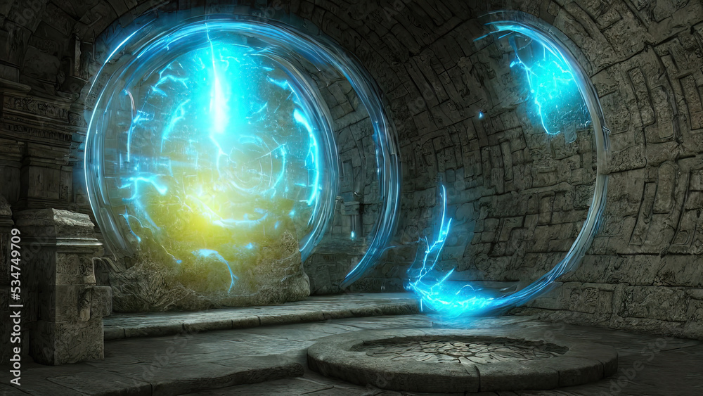 Old palace stone corridor, portal, passage to another world. Stone ...