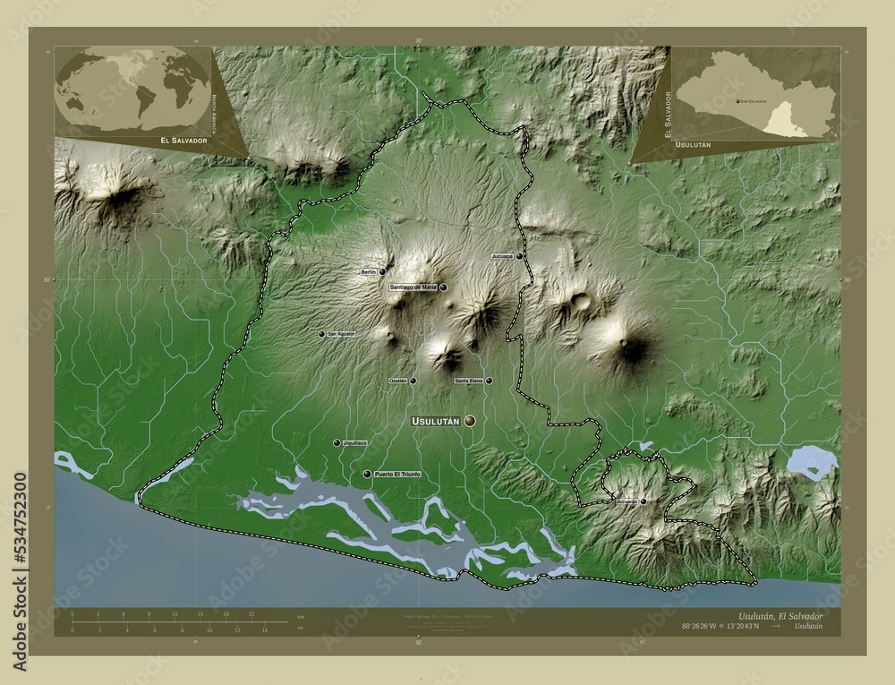 Usulutan, El Salvador. Wiki. Labelled points of cities ilustração do ...