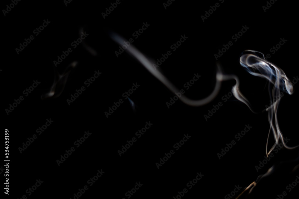 White smoke on black background for layer overlay effect. A realistic ...