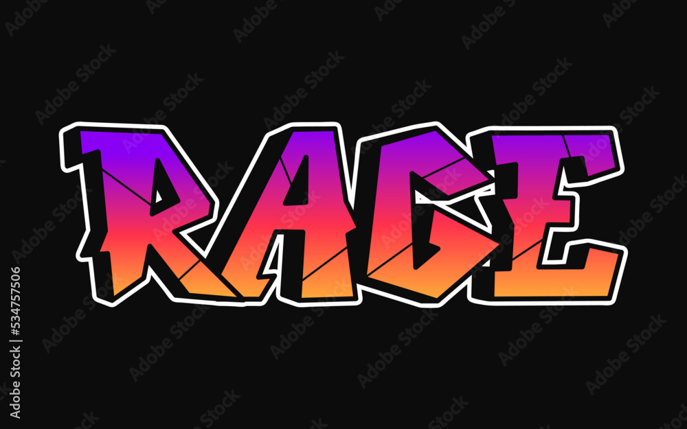 Rage word graffiti style letters. Vector hand drawn doodle cartoon logo ...