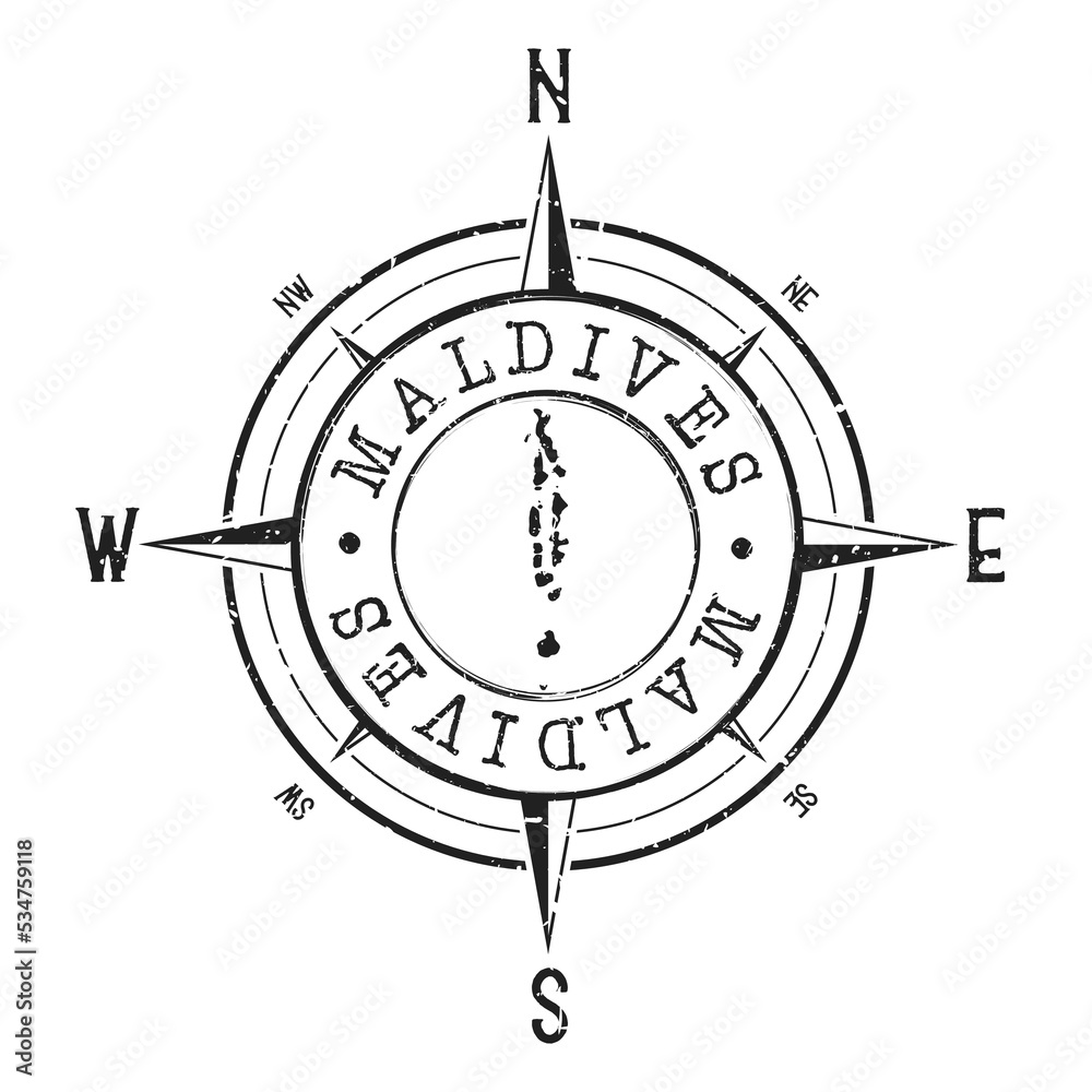 Maldives Stamp Map Compass Adventure. Illustration Travel Country ...