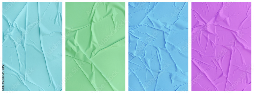 Set of wrinkled paper templates. wet blank paper for poster and text ...