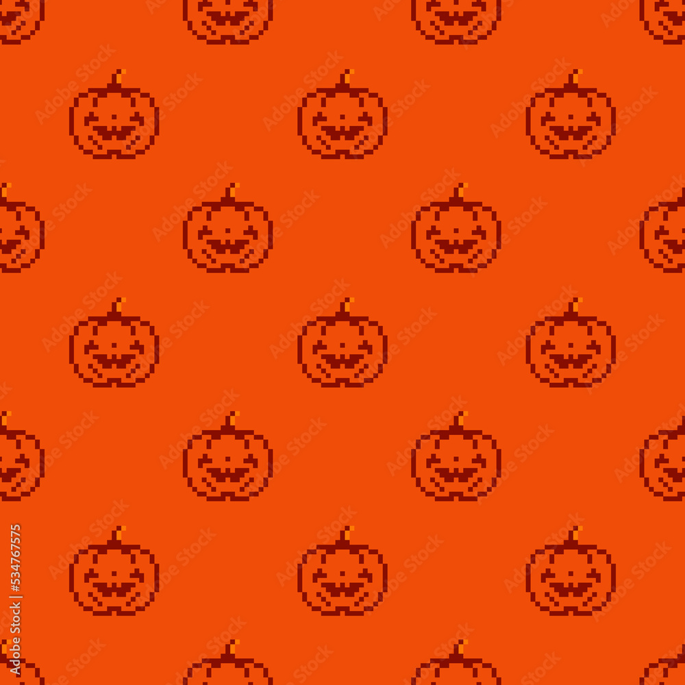 Vector seamless Halloween pattern on orange background for wrapping ...