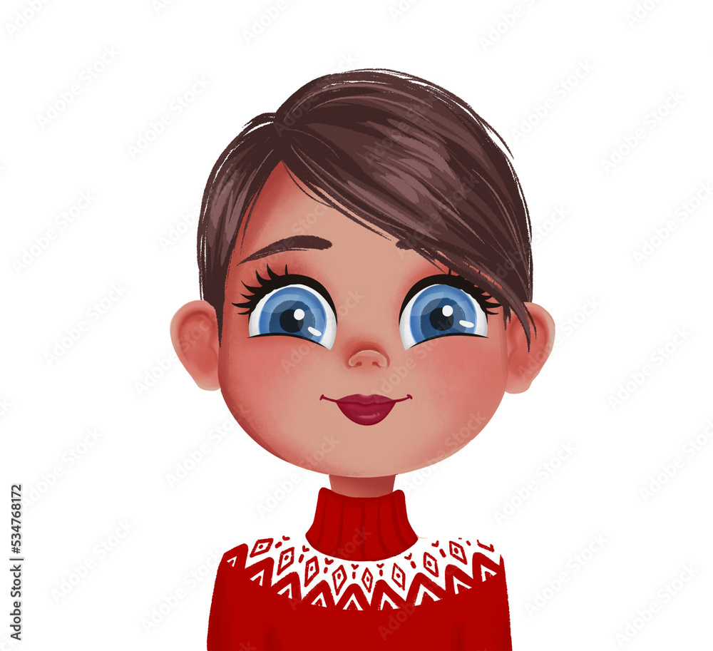Cute Girl Illustration. Cartoon Avatar Portrait. Child Face Avatar ...