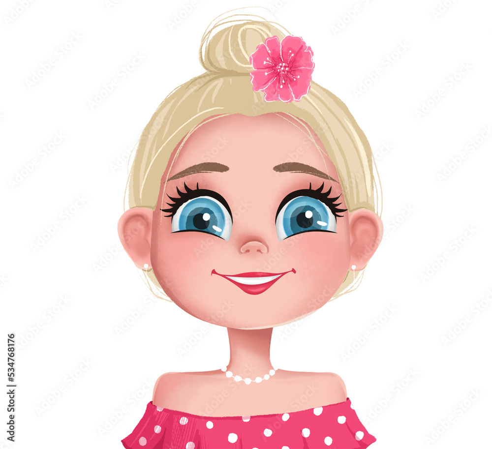 Cute Girl Illustration. Cartoon Avatar Portrait. Child Face Avatar ...