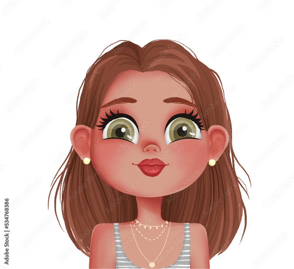 Cute Girl Illustration. Cartoon Avatar Portrait. Child Face Avatar ...