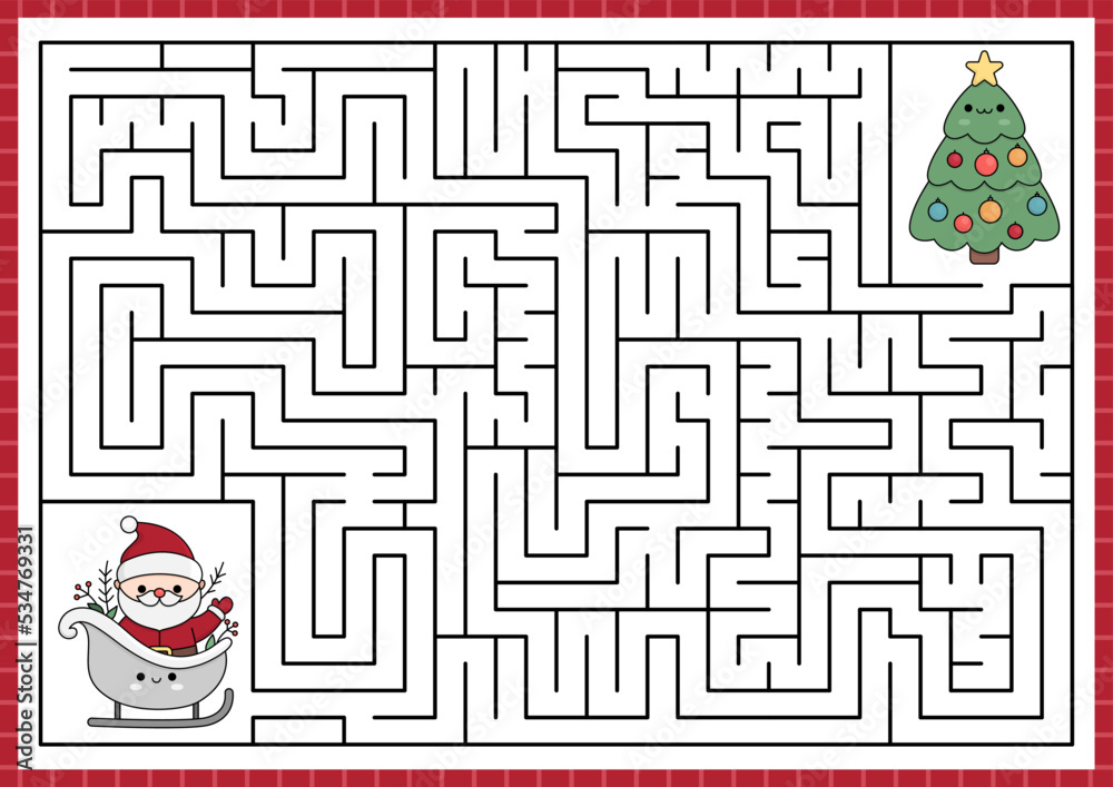 Christmas maze for kids. Winter holiday preschool printable activity ...