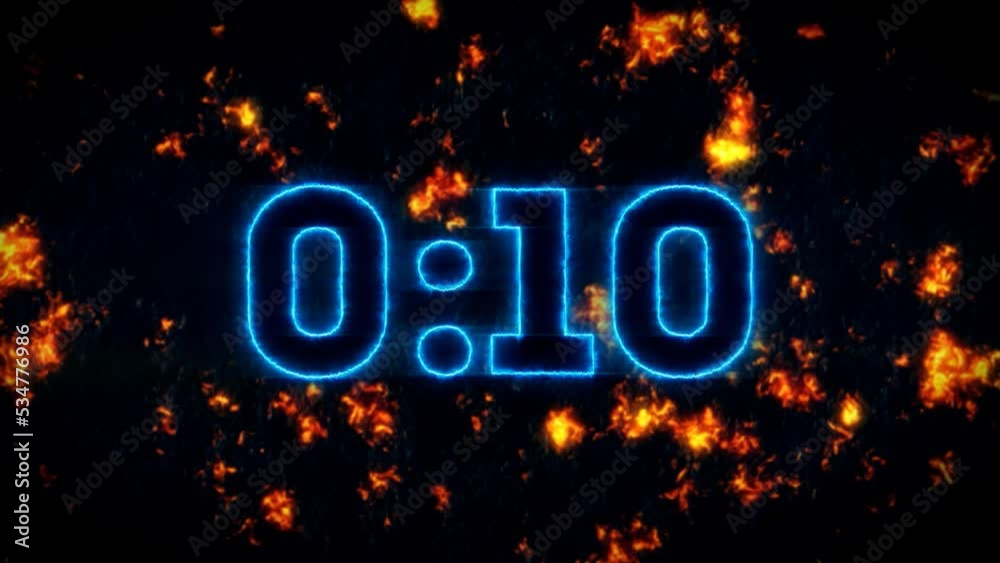 Blue timer neon lights, in front of red-hot lava, laser beam with ...