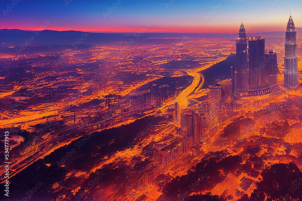 Cartoon drawing Cartoon drawing Kuala Lumpur Malaysia June Aerial view ...