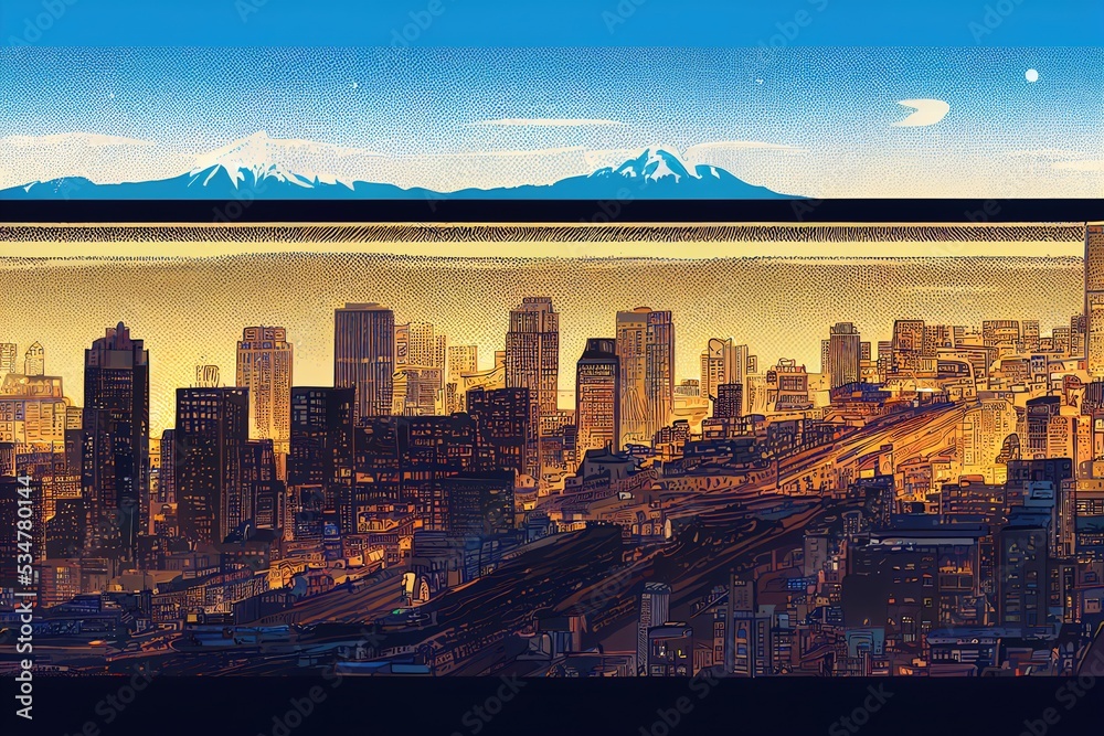 Cartoon drawing Downtown Salt Lake City skyline Utah in USA , Anime ...