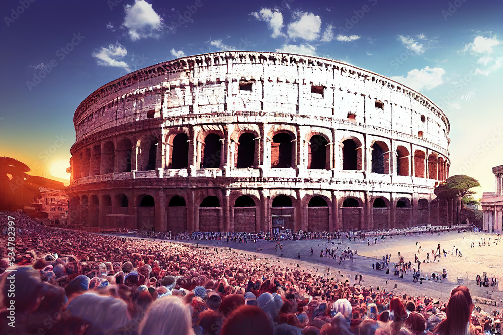 anime style, The Coliseum Colosseum Flavian Amphitheatre in Rome city ...