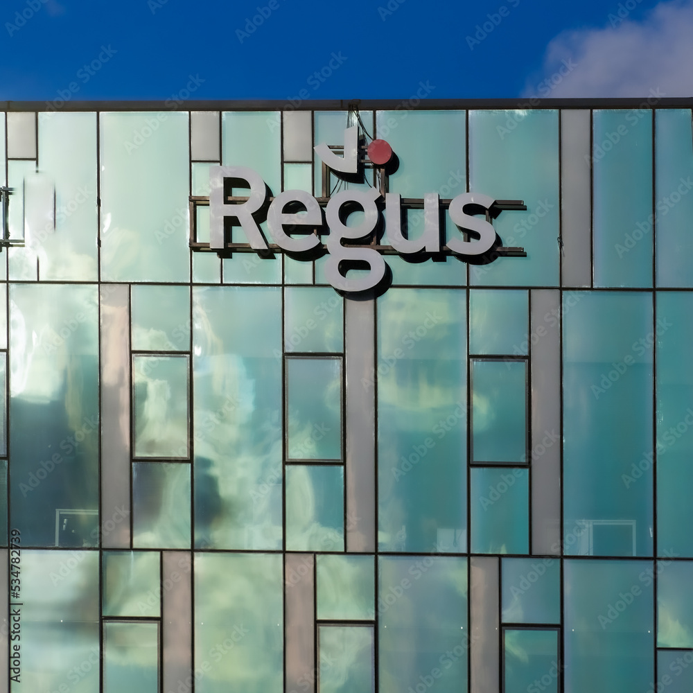 Haifa, Israel - July 22, 2022: Regus logo on facade of office building ...
