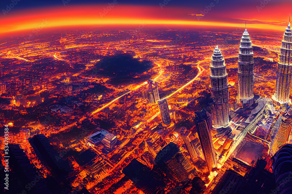 Cartoon drawing Cartoon drawing Kuala Lumpur Malaysia June Aerial view ...