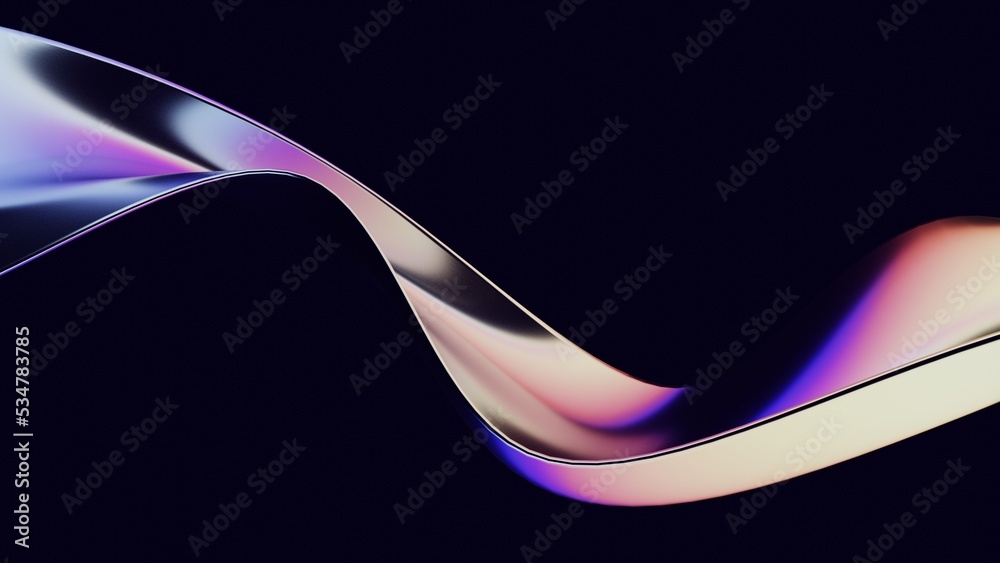 Abstract fluid 3d render holographic iridescent neon curved wave in motion background. Gradient ...