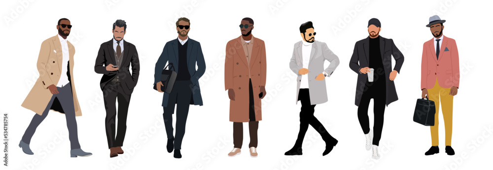 Set Of Elegant Businessmen Wearing Formal Outfit Suit Tuxedo Coat