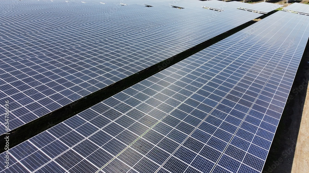 Solar panel mounting structure installation. This system is floated on ...