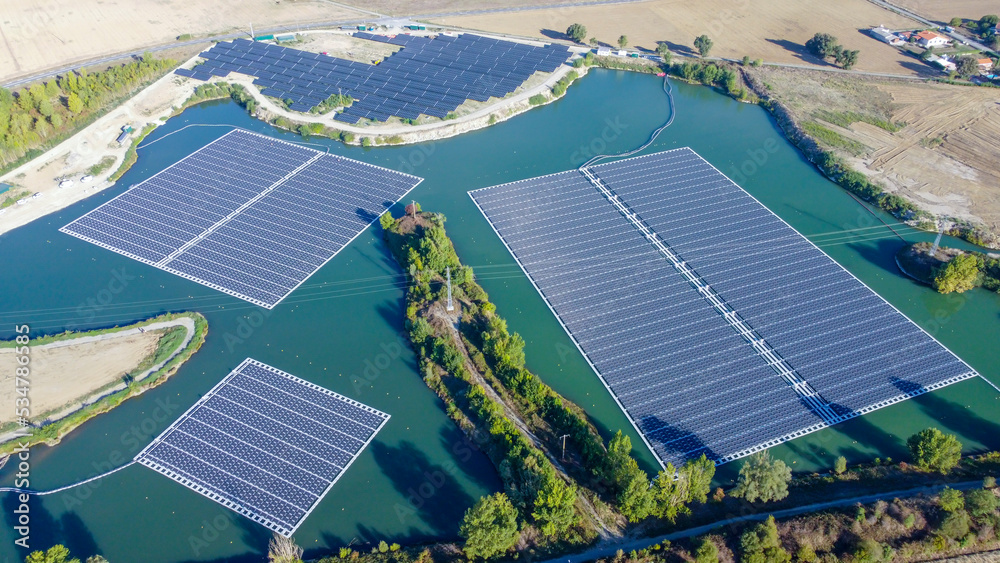 Solar panel mounting structure installation. This system is floated on ...