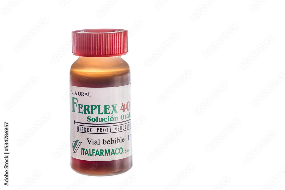 Huelva, Spain - October 1, 2022: Bottle of FERPLEX 40 mg oral solution ...