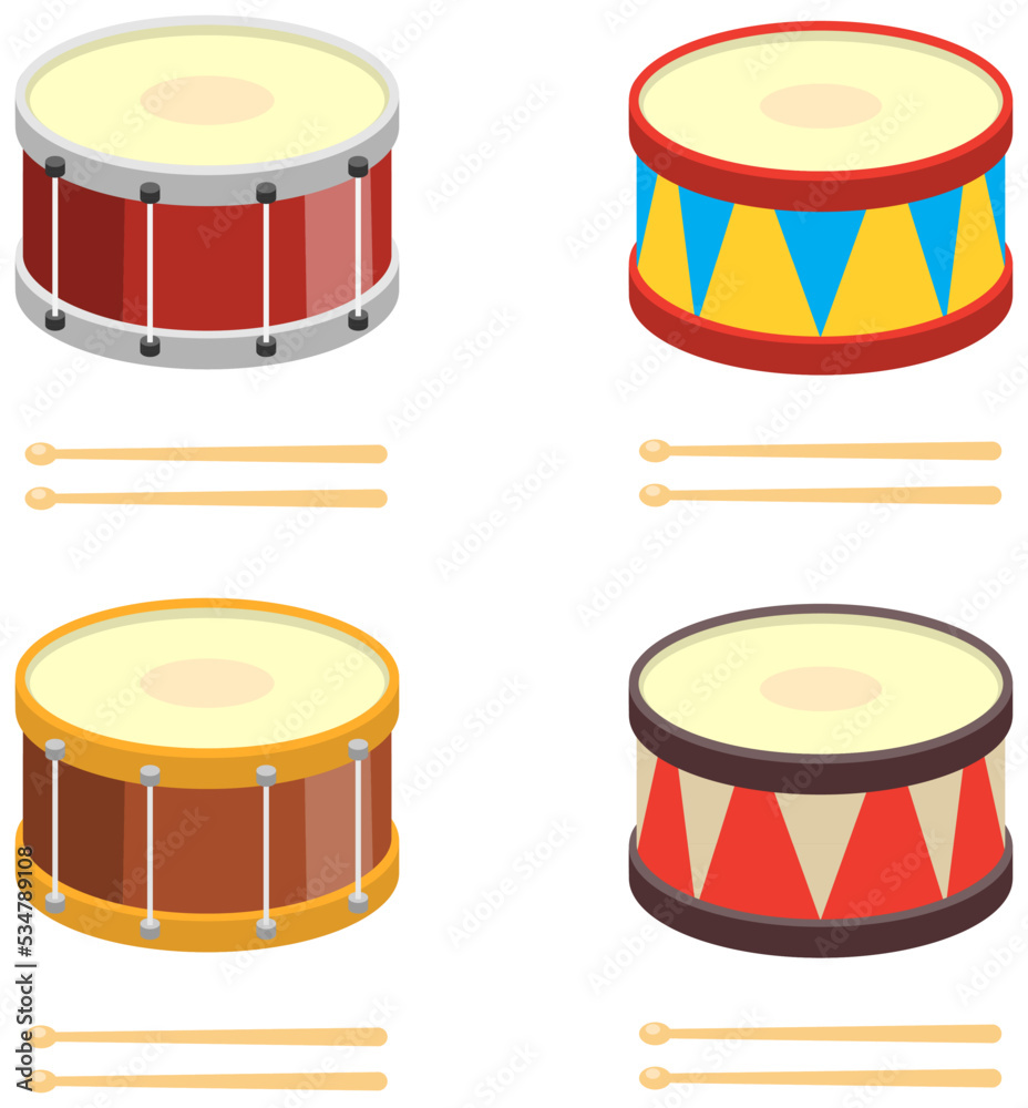 Drum, drum cartoon icons set. Vector, cartoon illustration. Stock ...