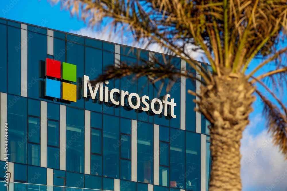 Haifa,Israel - July 22,2022: Microsoft logo on facade of office ...