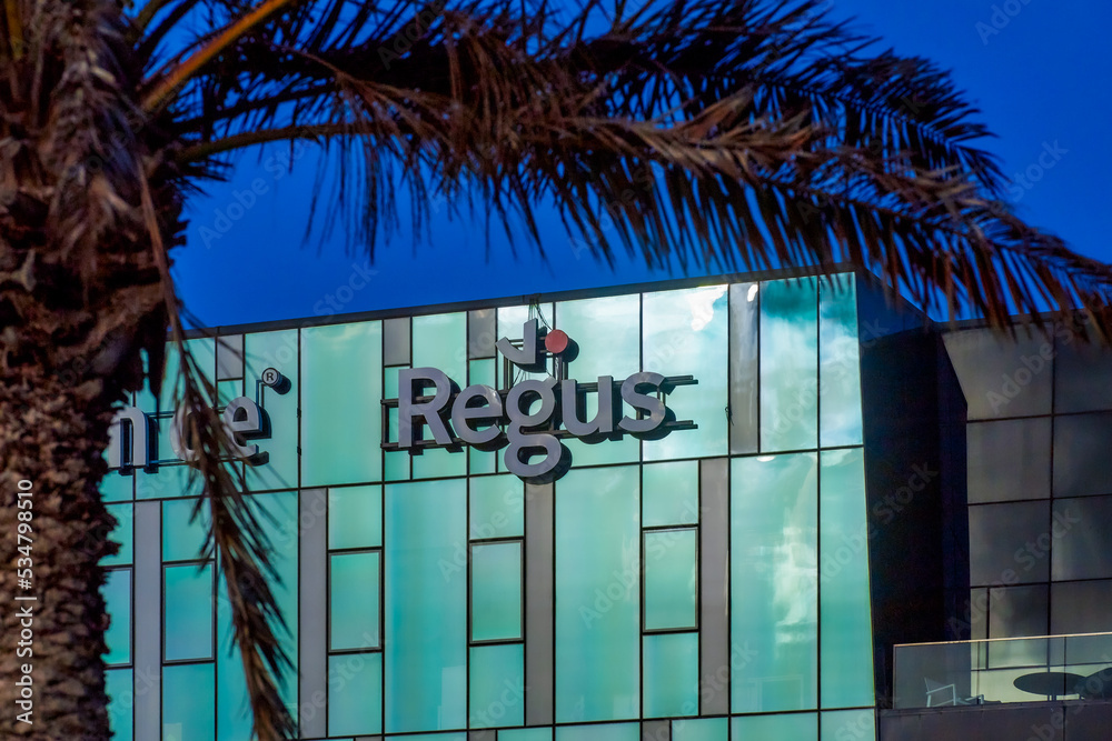 Haifa, Israel - July 22, 2022: Regus logo on facade of office building ...