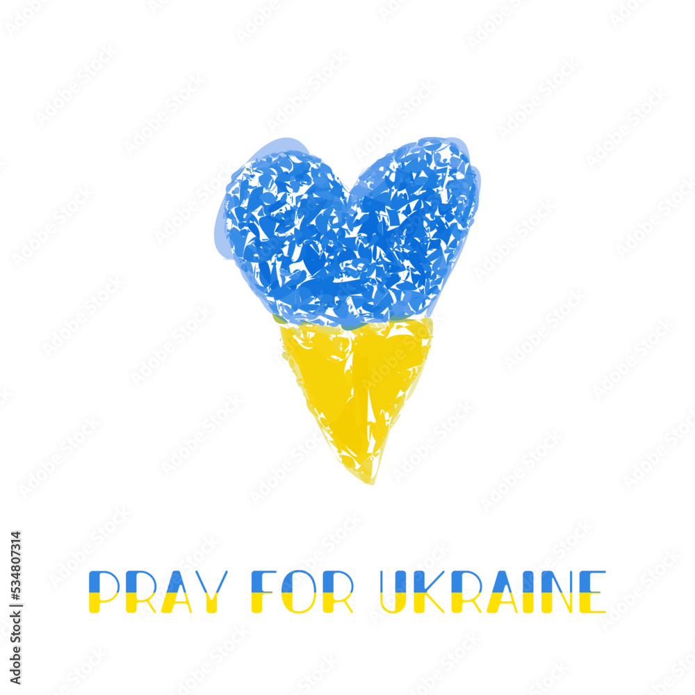 Pray for Ukraine, heart shape colored pencils hand drawn vector ...