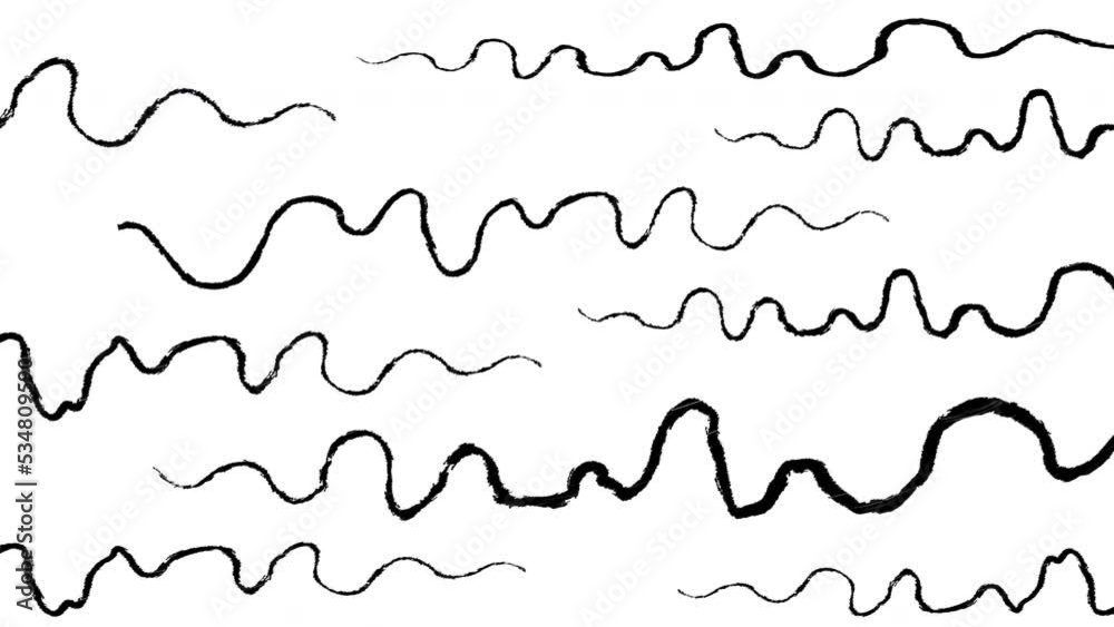 Abstract doodle, twisted curved lines, black handwritten shapes ...