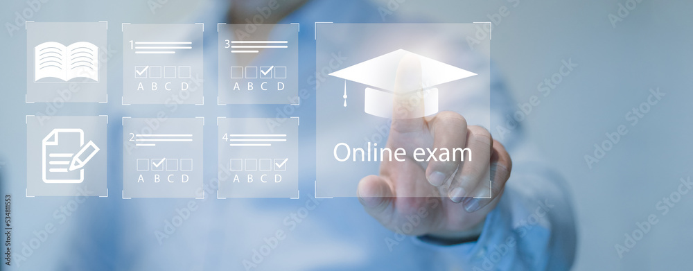 student passing online exam concept, online exam, choose correct answer ...