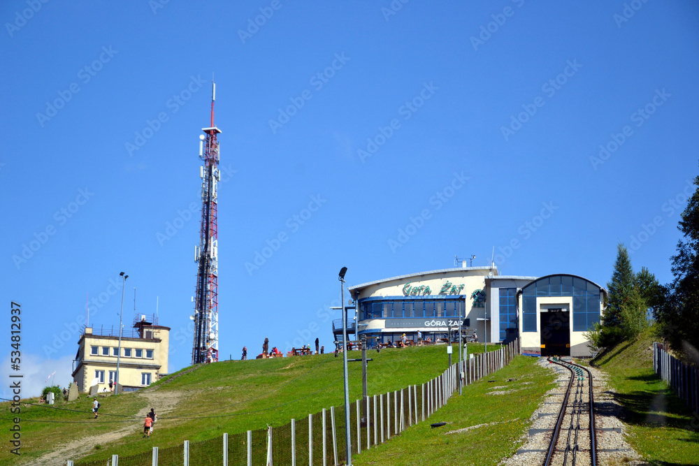 Top station of cable train funicular on top of Gora Zar Mountain in ...