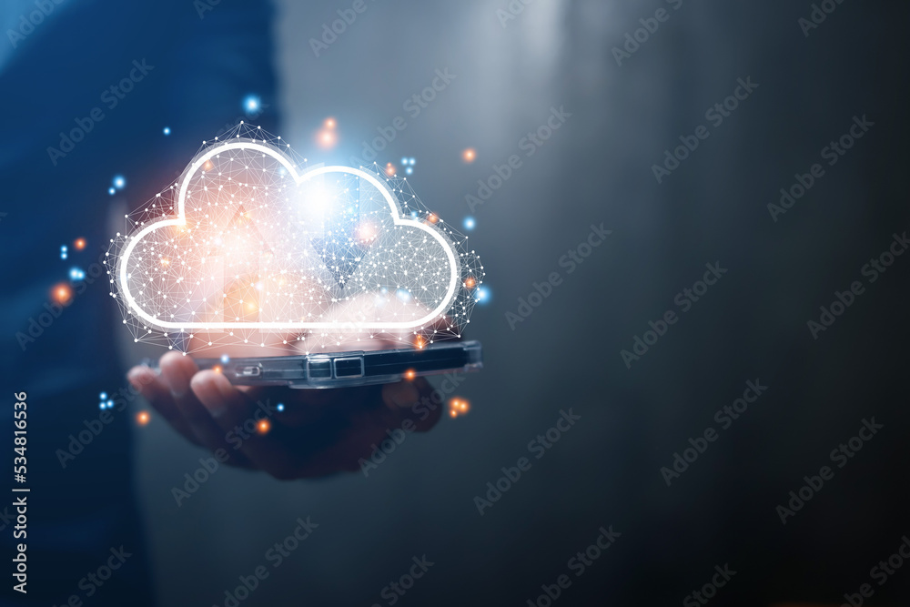 Business people display business data online in cloud plus data plus ...