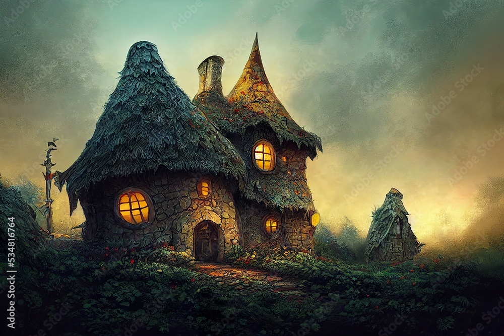 Cute fantasy house fairy tale concept art illustration Stock ...
