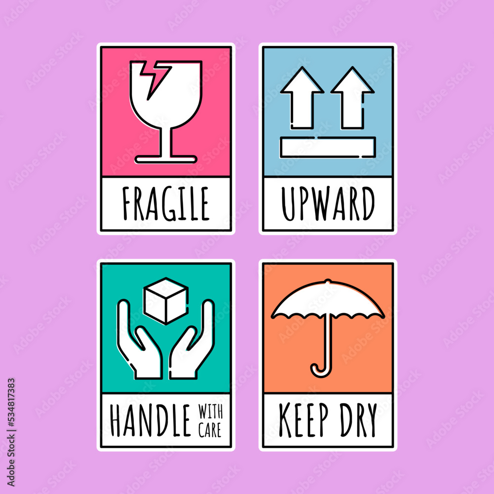 Cute Fragile Sign Sticker, Delivery Shipping Labels Stock Vector ...