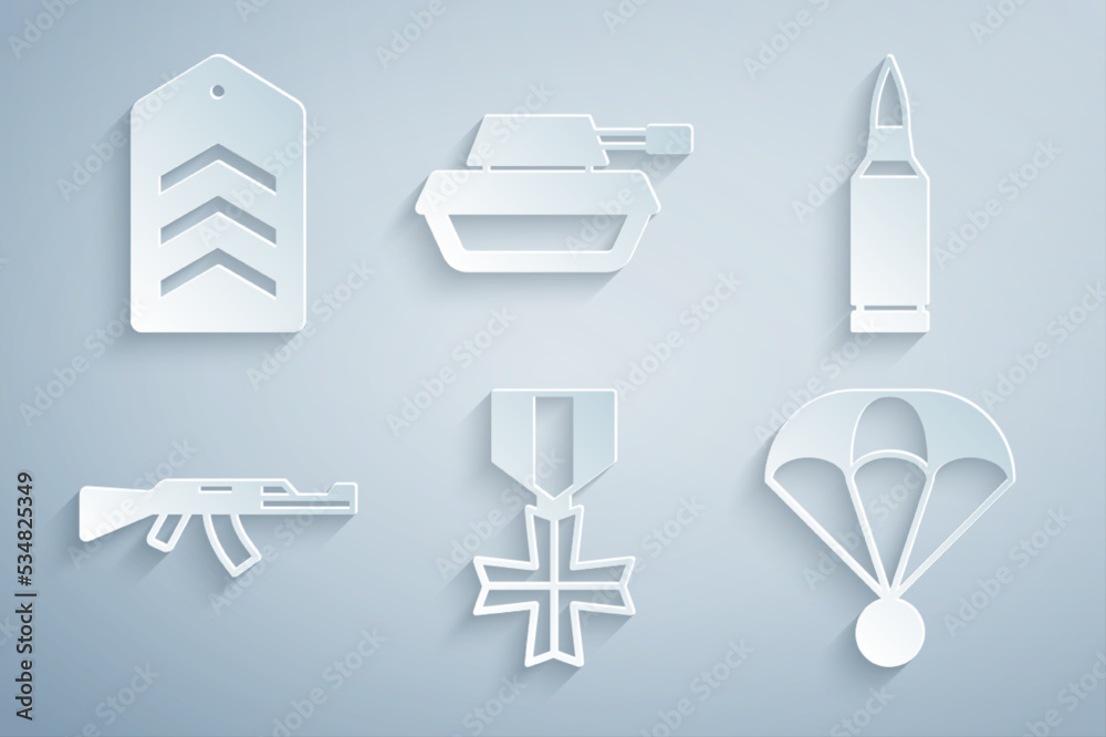 Set Military reward medal, Bullet, Submachine gun, Parachute, tank and ...