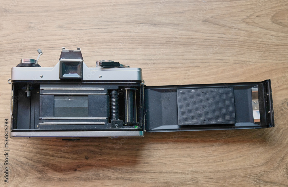 Vintage analog camera, shots of details from different sides, open, 25. ...