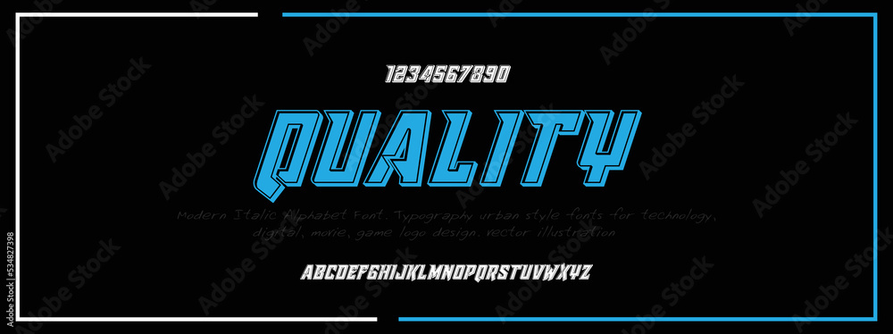 Vetor de QUALITY Tech vector font typeface unique font design. Typeface ...