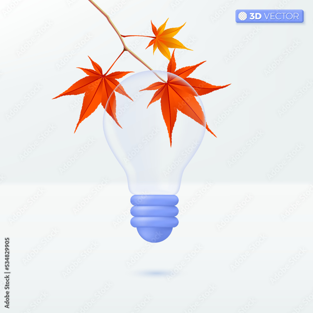 Light bulb transparency and red meple. brainstorm, development, idea icon metaphor. 3D vector ...