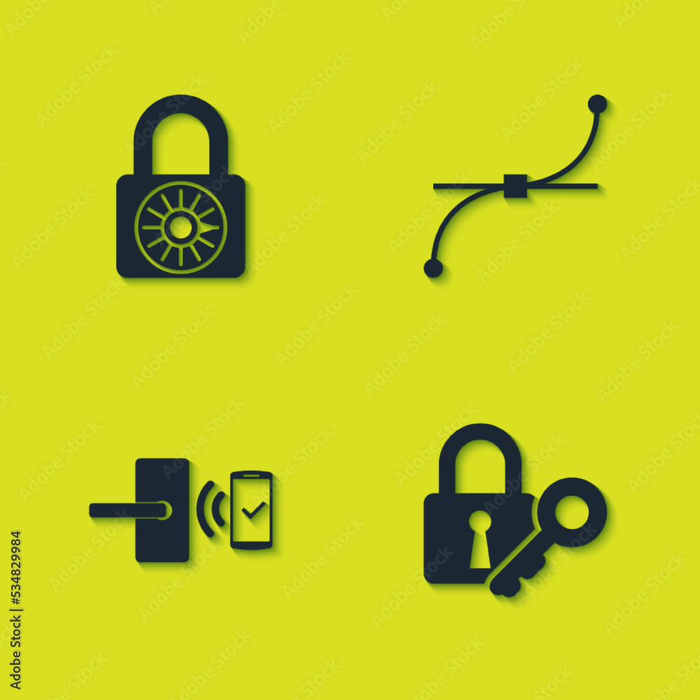 Set Safe Combination Lock Wheel Lock And Key Digital Door With Wireless And Bezier Curve Icon