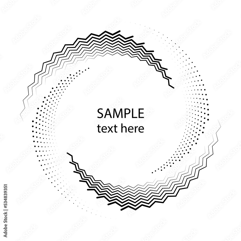 Black wavy and halftone doted lines in spiral form. Geometric art ...