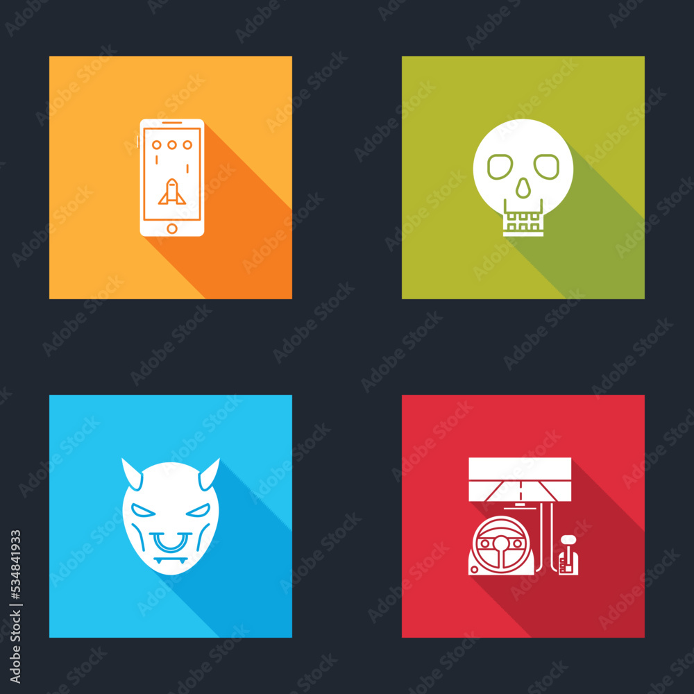 Set Mobile and playing in game, Skull, Mask of the devil with horns and ...