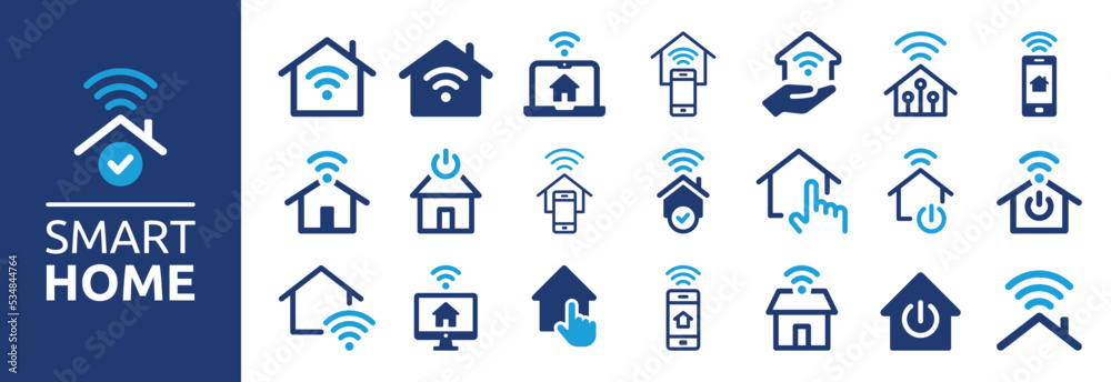 Smart home icon set. Collection of smart house with automation control ... Smart home icon set. Collection of smart house with automation control ...