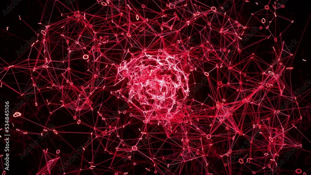 Red Digital Binary Metaverse Data Network expansion explosion Meta universe burst Plexus digits ...