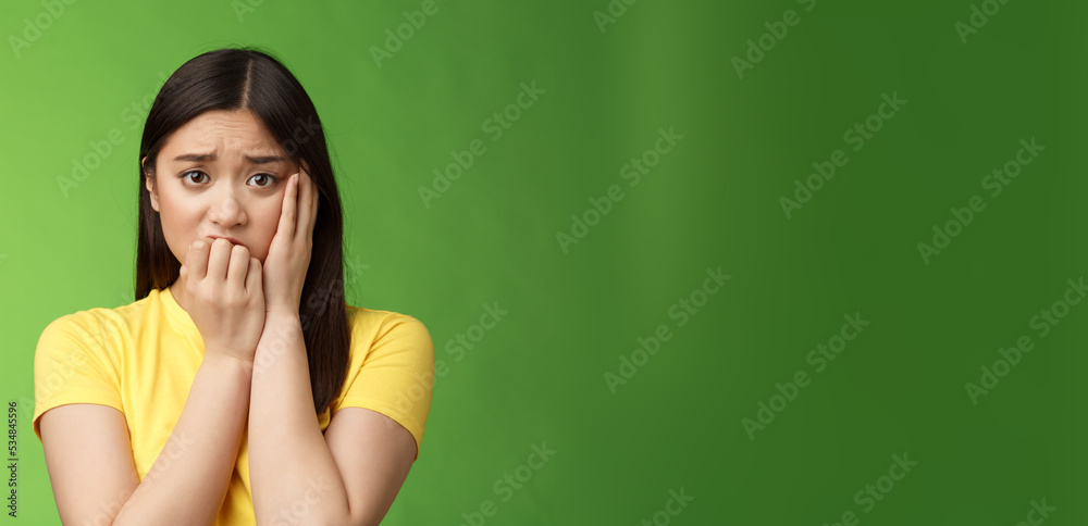 Innocent insecure timid asian scared girl panicking, standing afraid ...