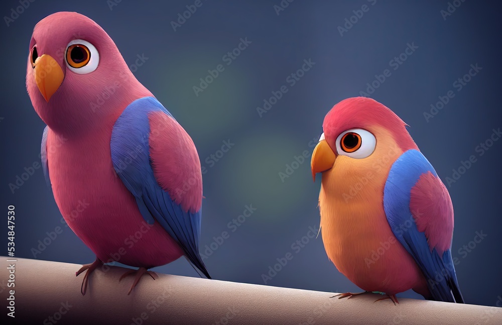Colorful lovebirds - 3D computer generated lovebirds in a modern ...