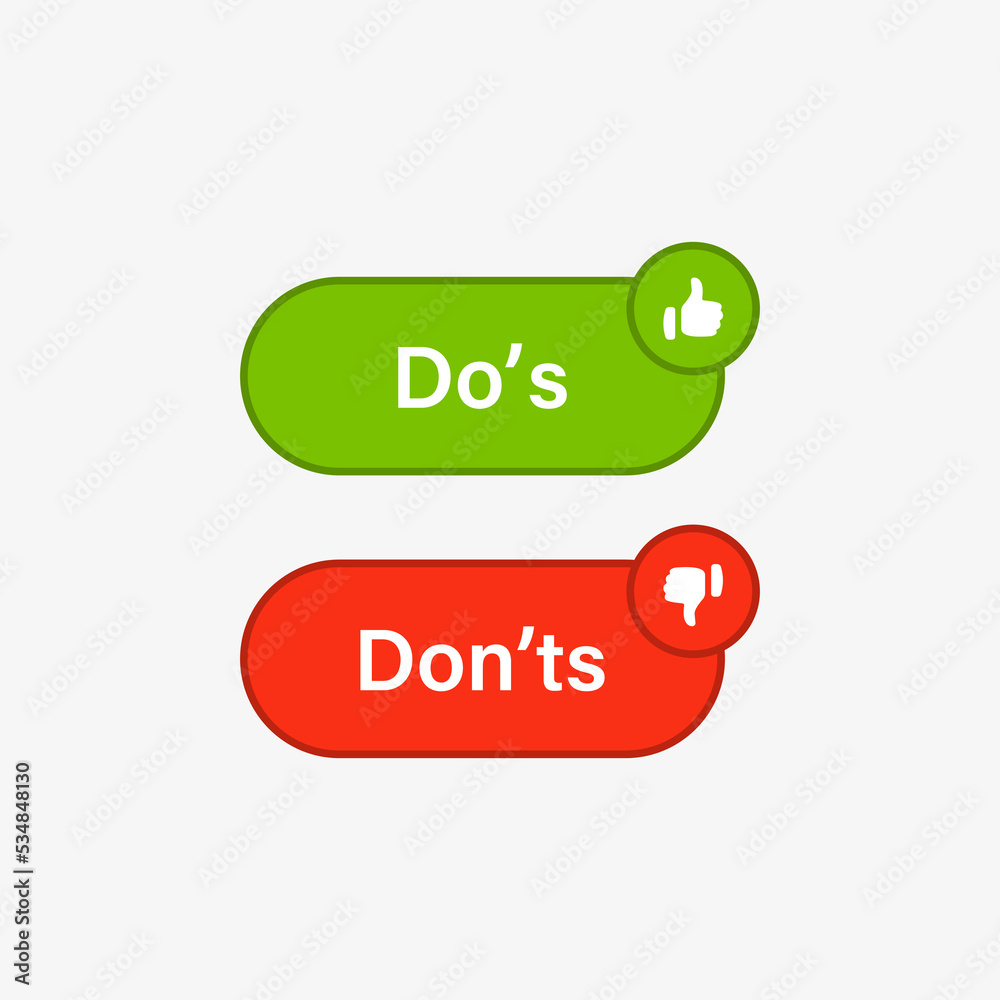 Dos and donts icons in circle frame - thumbs up or thumb down icons ...
