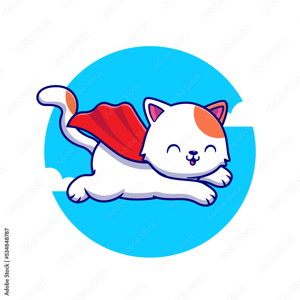 Cute Cat Super Hero Flying Cartoon Vector Icon Illustration. Animal ...