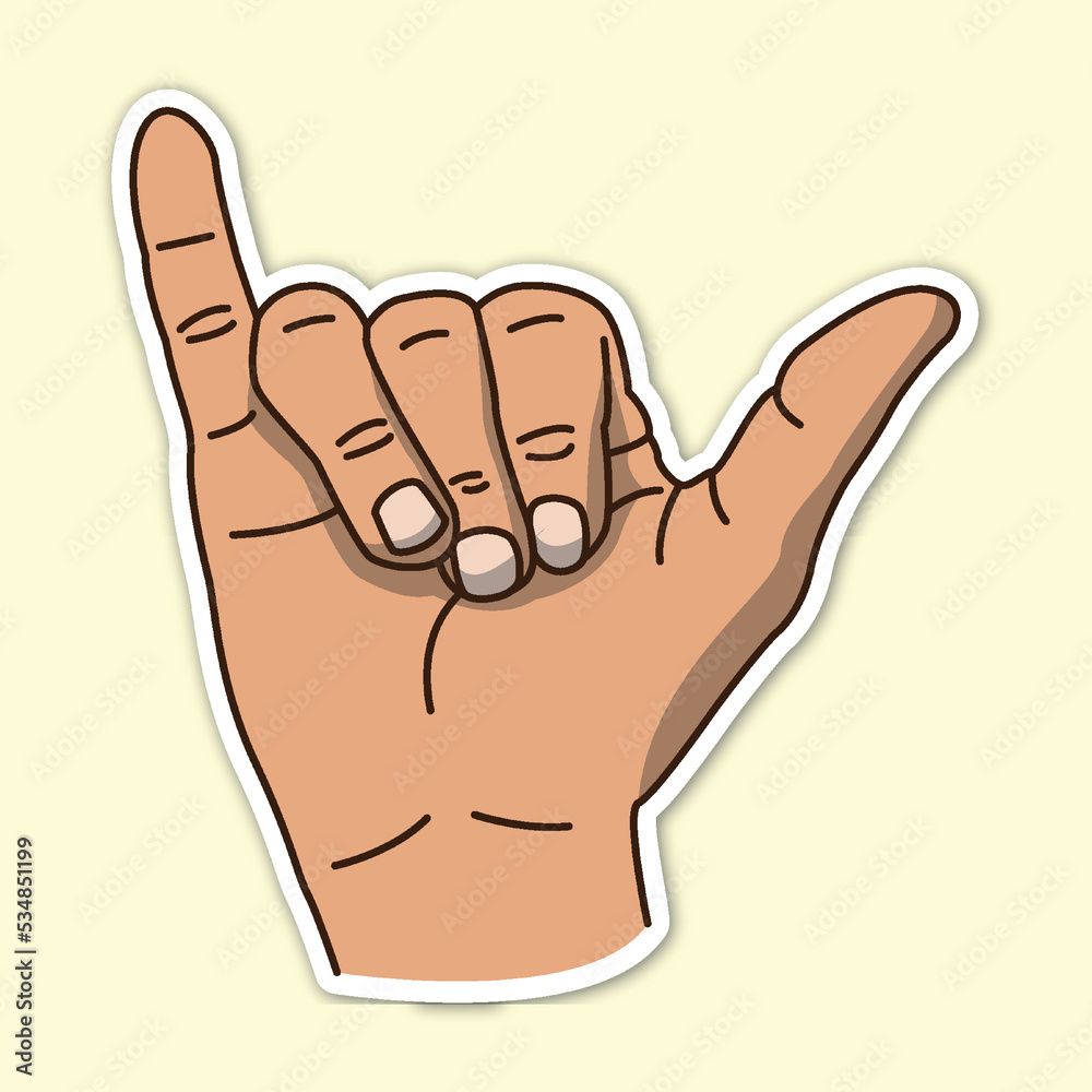 hang loose hand poses, editable cartoon style sticker vector Stock ...