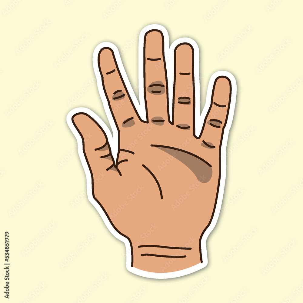 five fingers hand poses, editable cartoon style sticker vector Stock ...