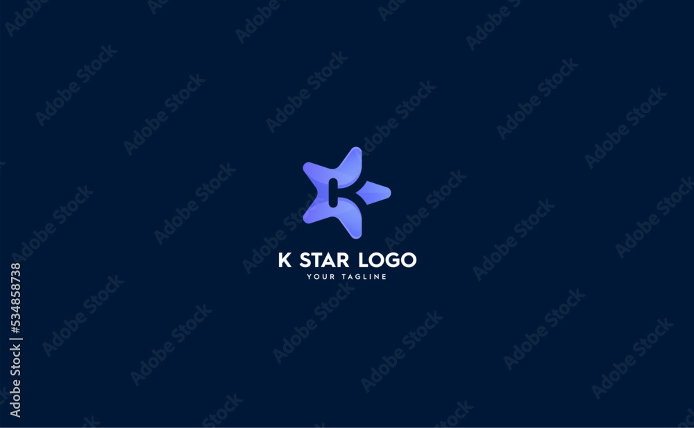 Negative space letter K in the star. Blue gradient symbol illustration ...