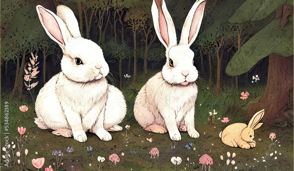 Cute bunny rabbit in an enchanted forest woods nature scene, Wildlife ...